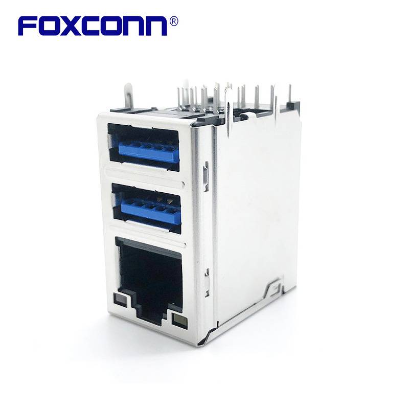 foxconn富士康 RJ45网口加USB母座 连接器 JFM38U1M-B3VP-4F